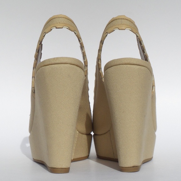 Alaia | Shoes | Beige Canvas Leather Trim Platform Wedge 45 | Poshmark